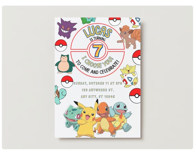 Editable Pokémon Invitation, Pokémon Invitation, Pokemon Theme Birthday ...