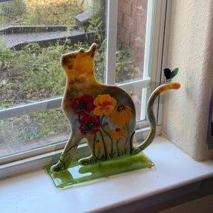 Sculptured Floral Fused Glass Cat - Etsy