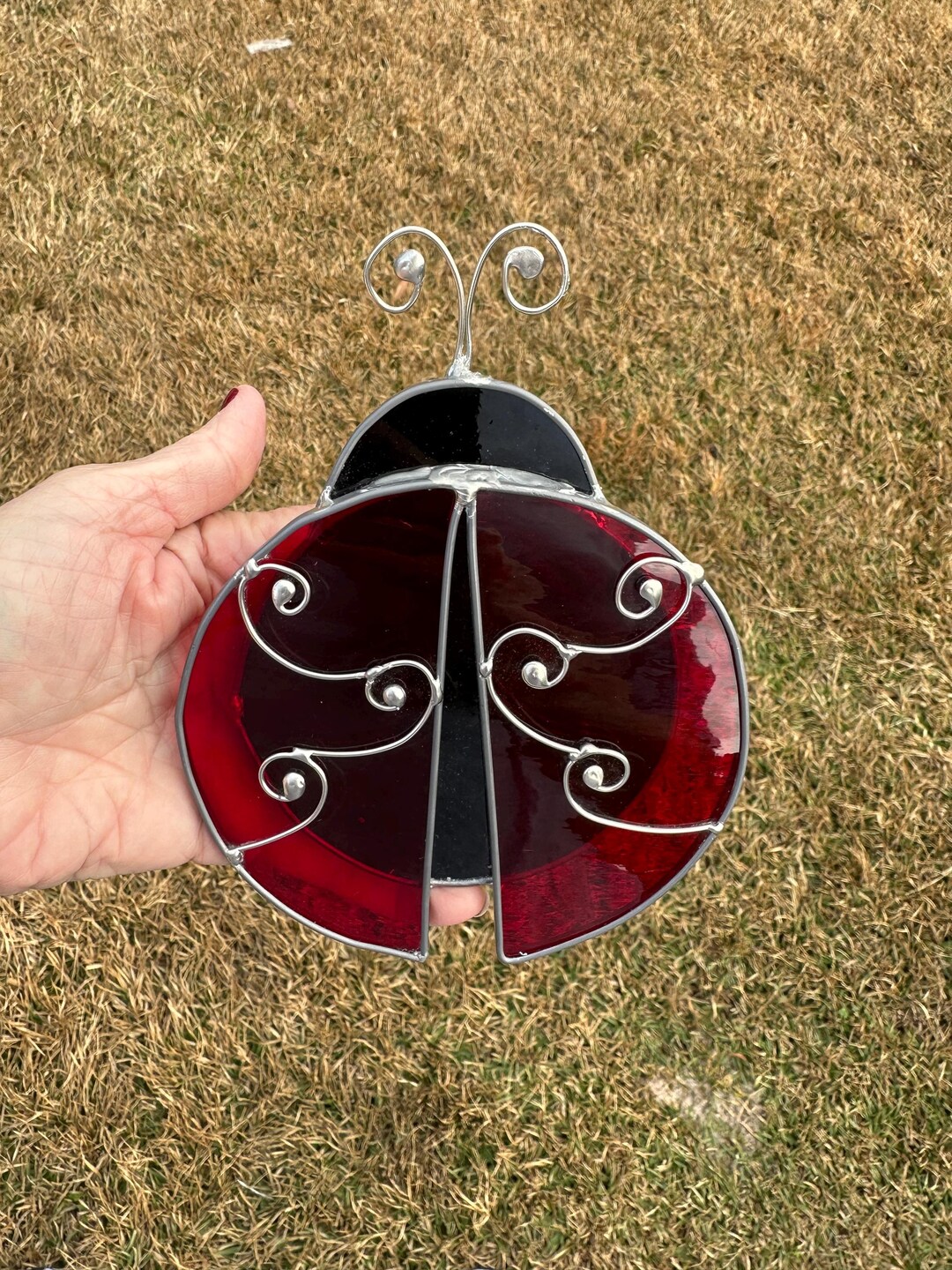 Lady Bug Garden Yard Art/ Stained Glass Art/ Yard Decor/ Metal Stake ...