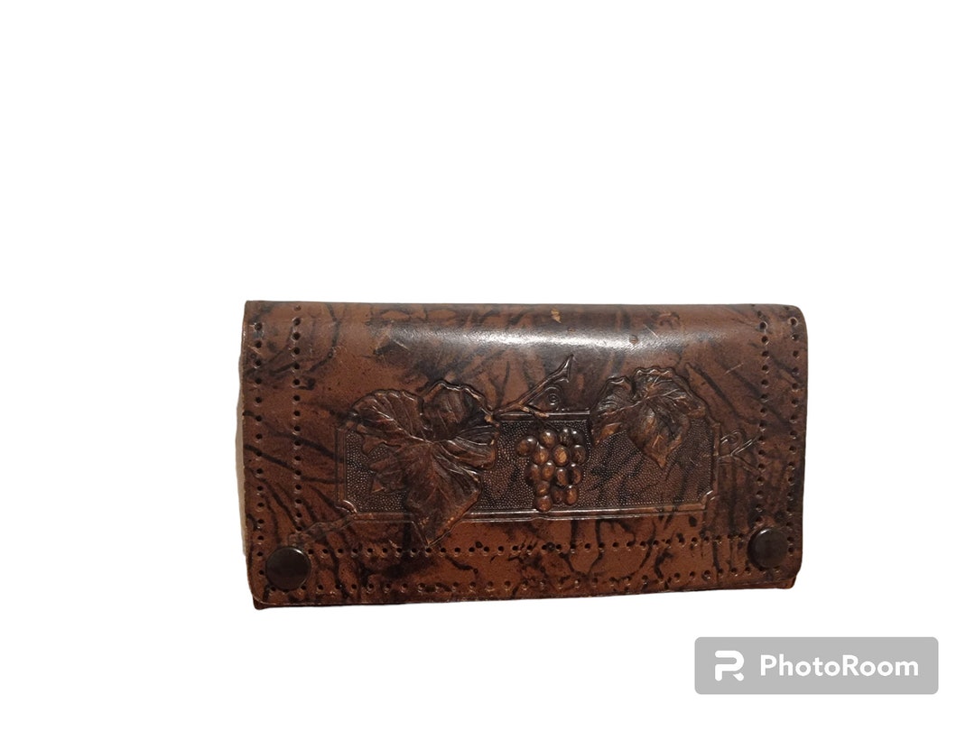 Vintage 1920s Hand Tooled Leather Clutch Purse Grape Vine - Etsy