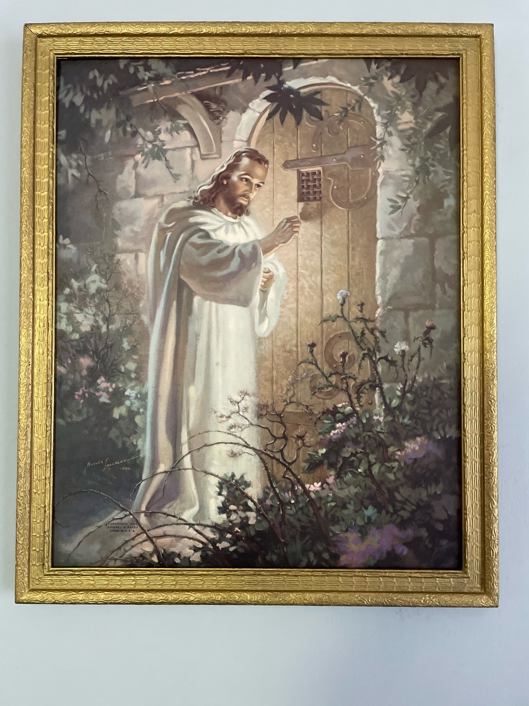 VINTAGE CHRIST at Heart's Door Original Frame and Print, Warner Sallman ...