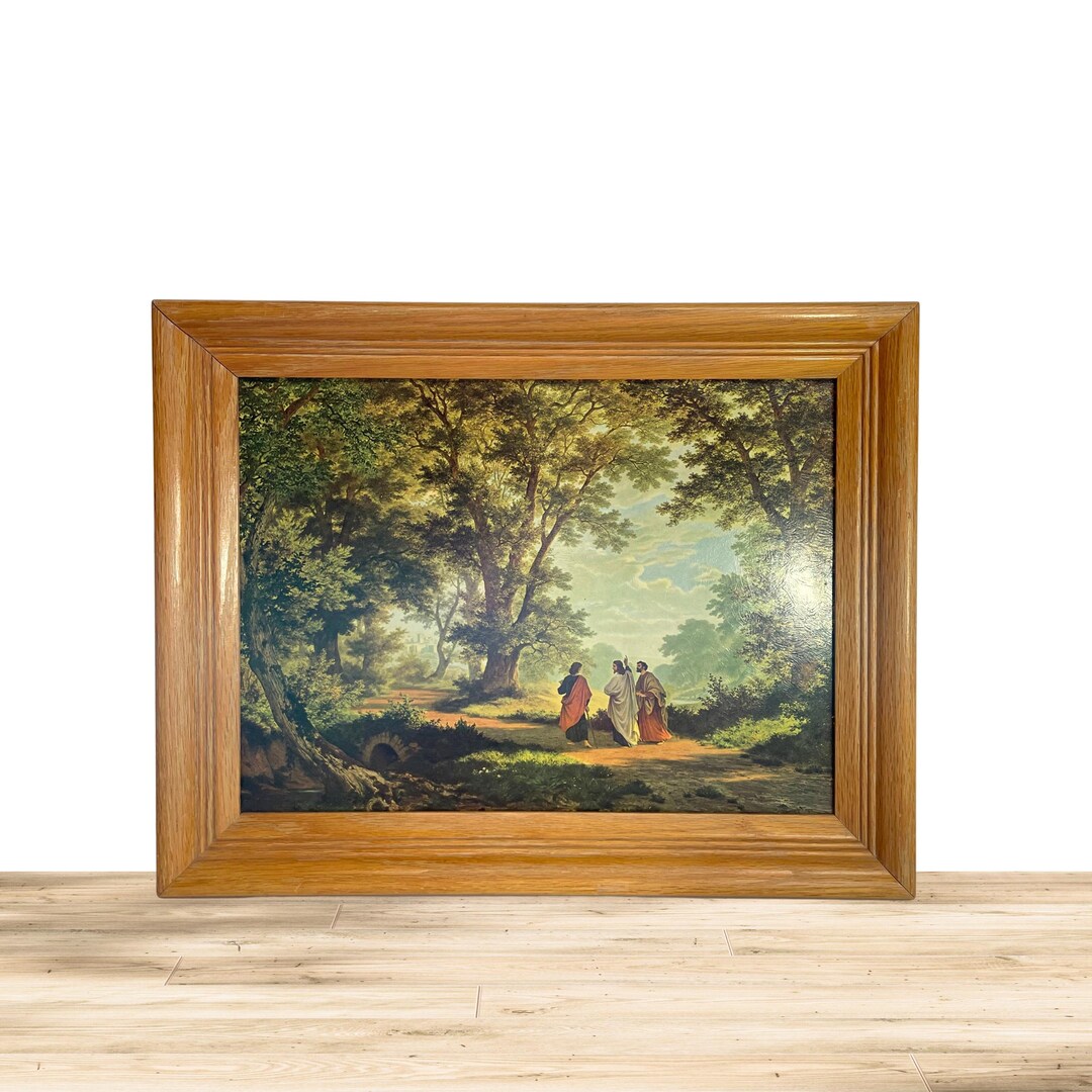 VINTAGE THE ROAD to Emmaus Framed Print, Jesus Religious Art, Original ...