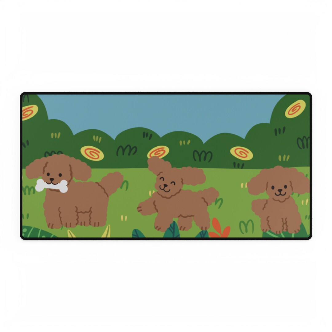 Desk Mat Desk Pad Cute Doodle Dog Puppy in Yard Gaming Large Keyboard ...