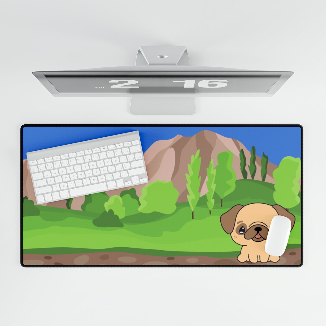 Desk Mat Desk Pad Cute Pug Dog Puppy in Countryside Gaming Large ...