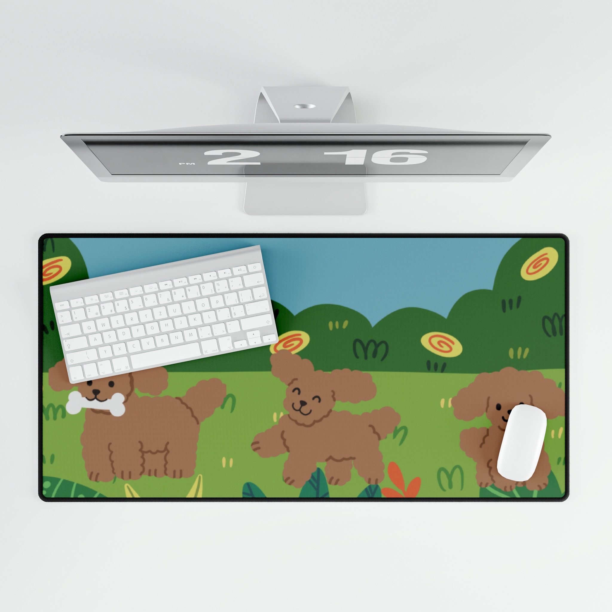 Desk Mat Desk Pad Cute Doodle Dog Puppy in Yard Gaming Large Keyboard ...