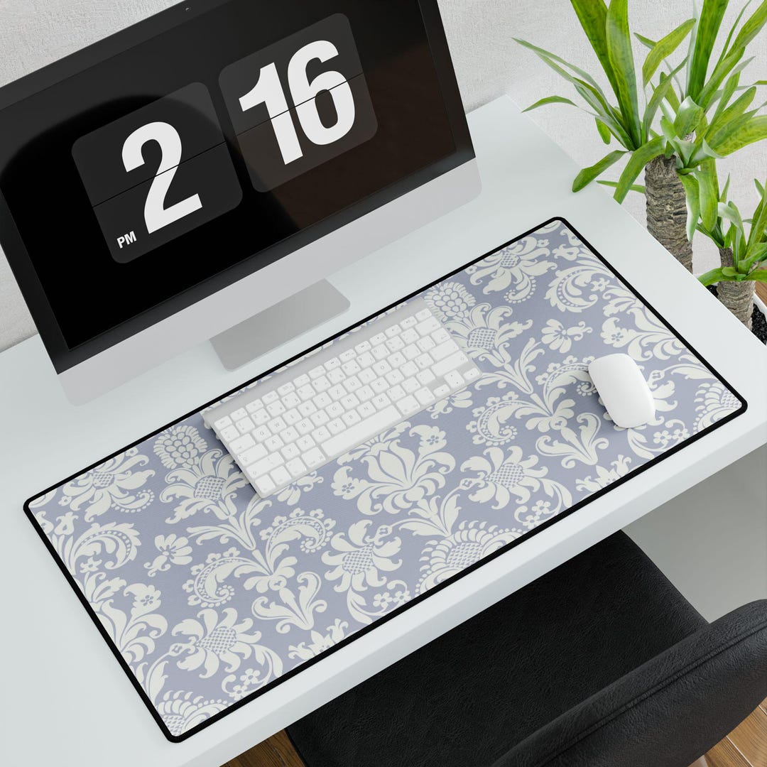 Desk Mat Blue Grey Damask 3 Sizes Deskmat Desk Organization Comfortable ...