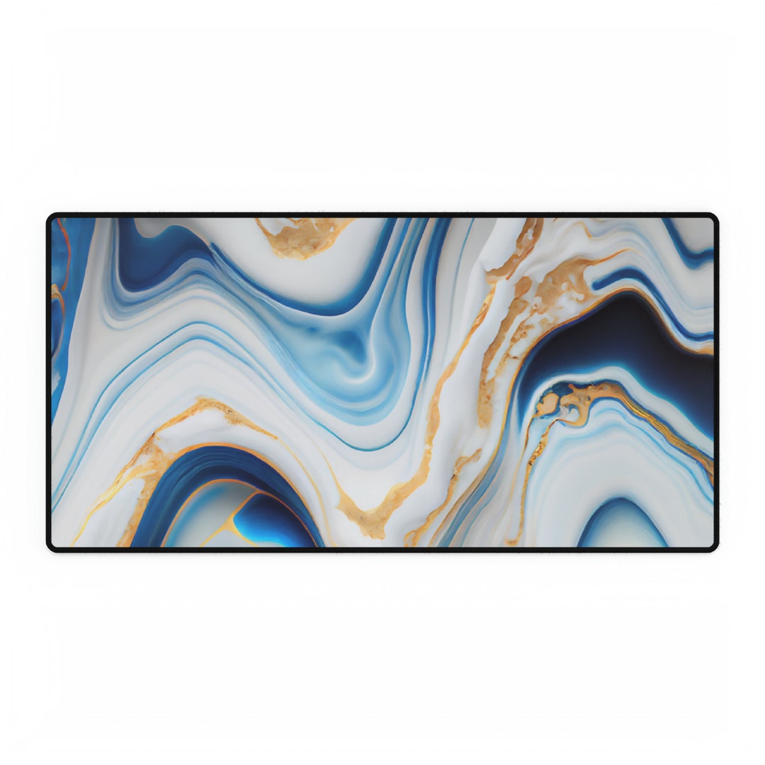 Desk Mat Desk Pad Deskmat Deskpad Swirls Blue/gold/turquoise/white ...