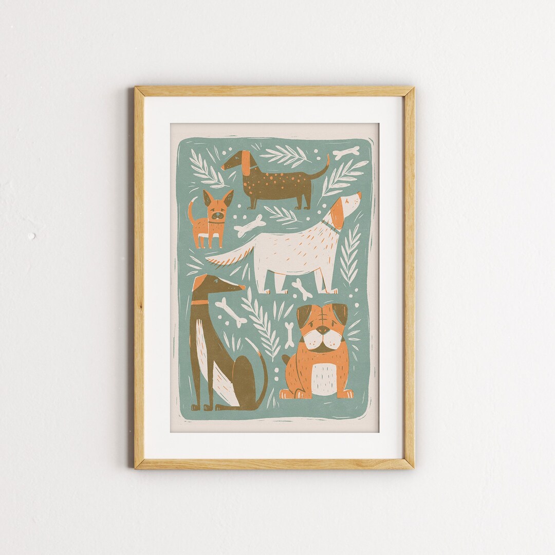 A3 Dog Breed Kids Print, Baby Animals Art Print, Colourful Wall Art ...