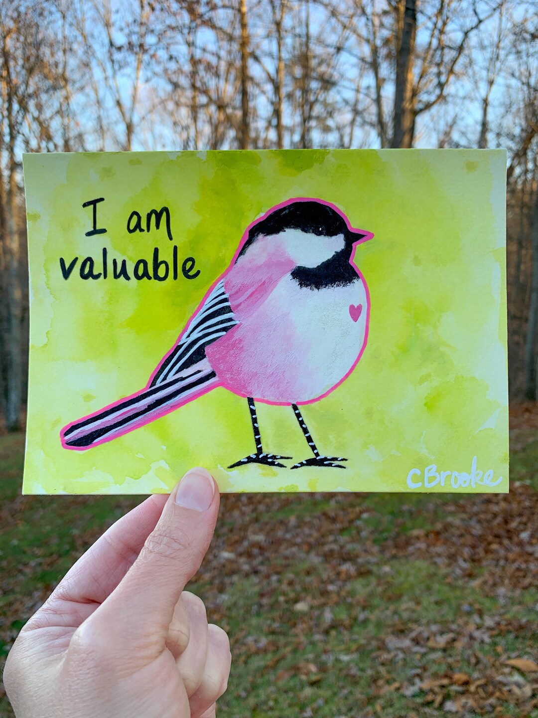 Positive Affirmation Wall Art, Self Love Art, Chickadee Painting, Bird ...