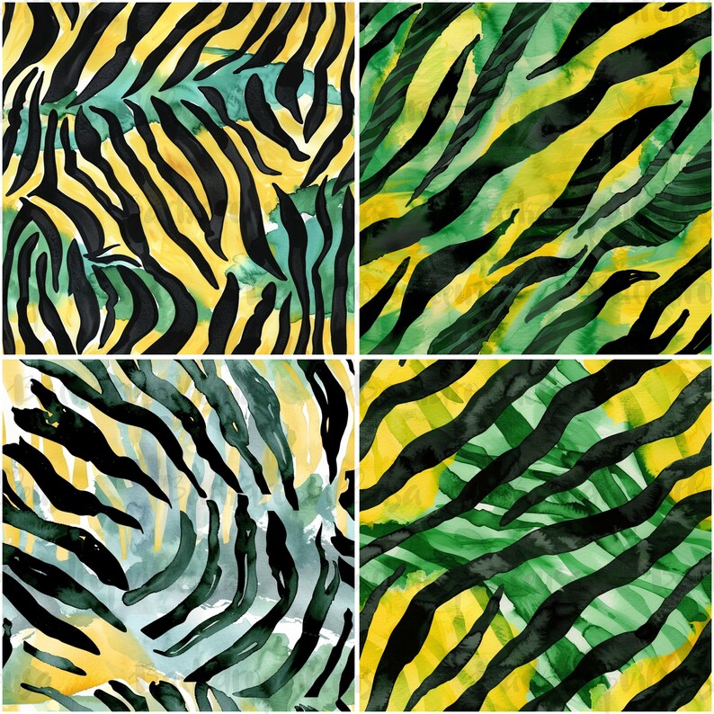 Digital Paper Animal Print Green Zebra Safari Skin Seamless Watercolor ...