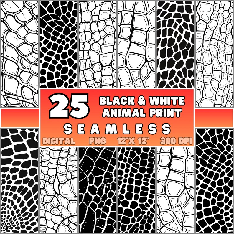 Digital Paper Animal Print Safari Black and White Reptile Snake ...