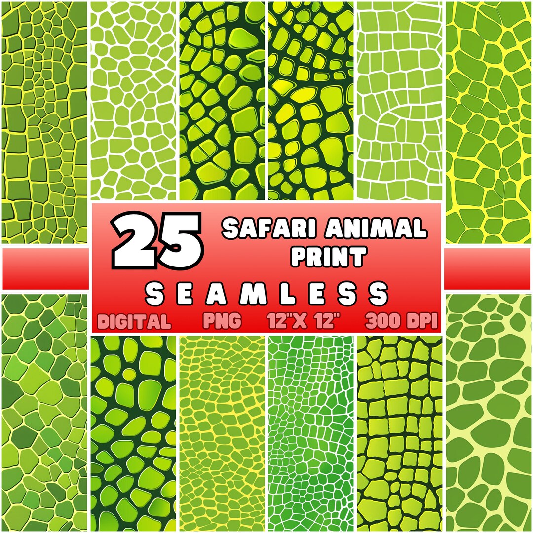 Digital Paper Safari Animal Print Green Reptile Seamless Pattern ...