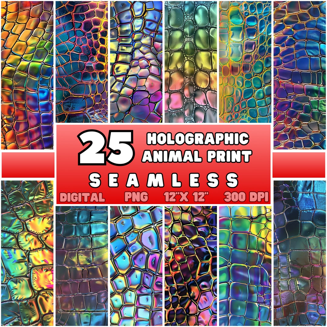 Digital Paper Holographic Rainbow Snake Print Reptile Skin Seamless ...