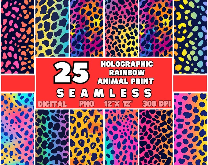 Digital Paper Holographic Rainbow Cheetah Leopard Animal Print Safari ...