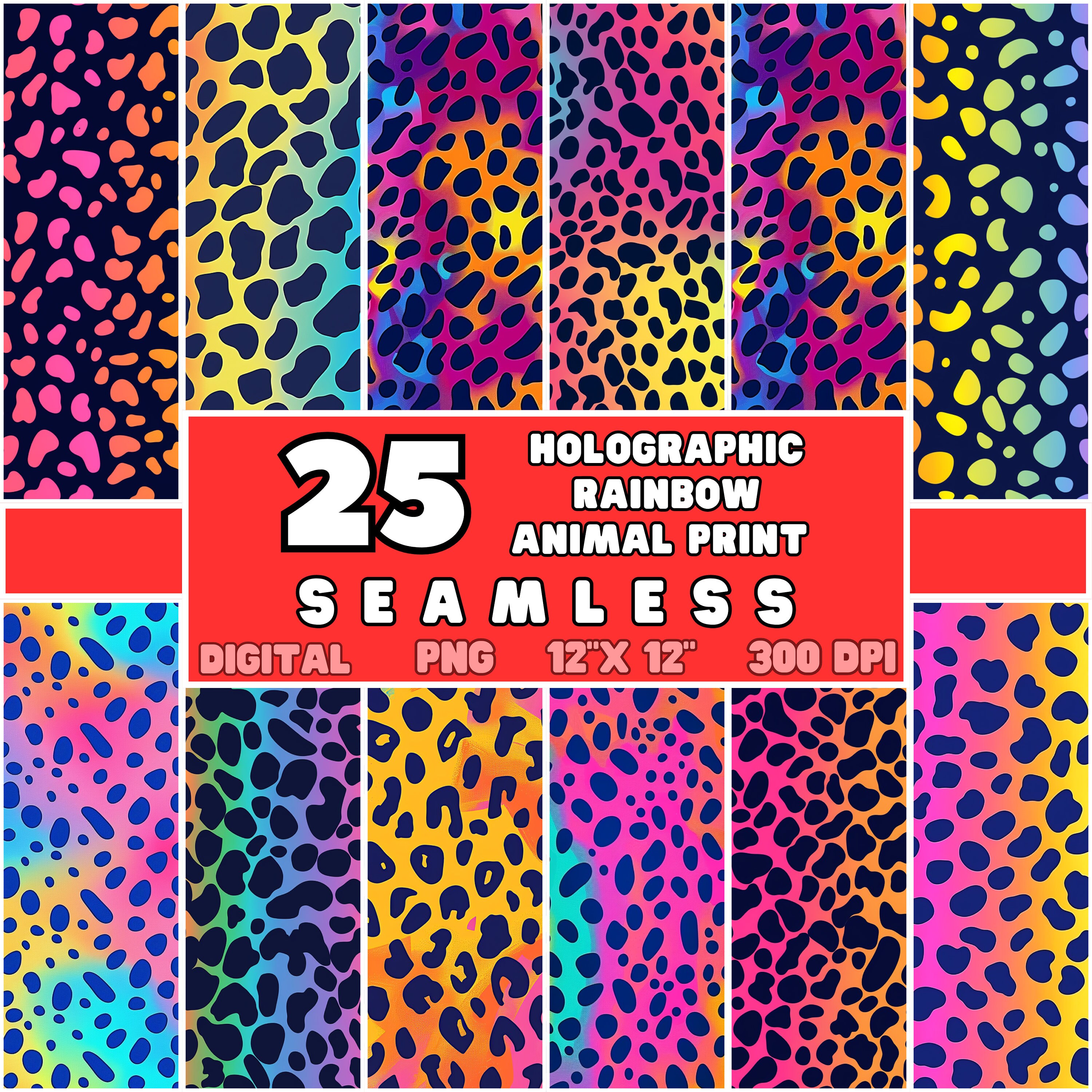 Digital Paper Holographic Rainbow Cheetah Leopard Animal Print Safari ...