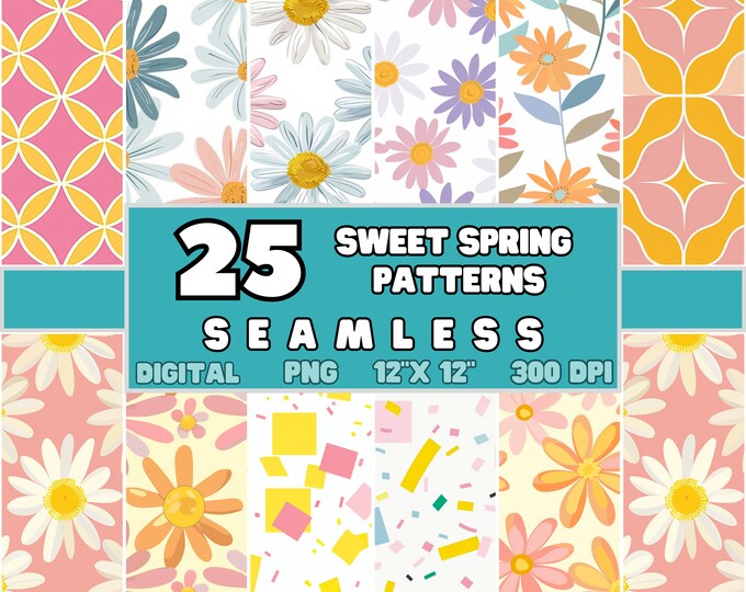 Digital Paper Seamless Floral Retro Pastel Pink Yellow Flower Pattern ...