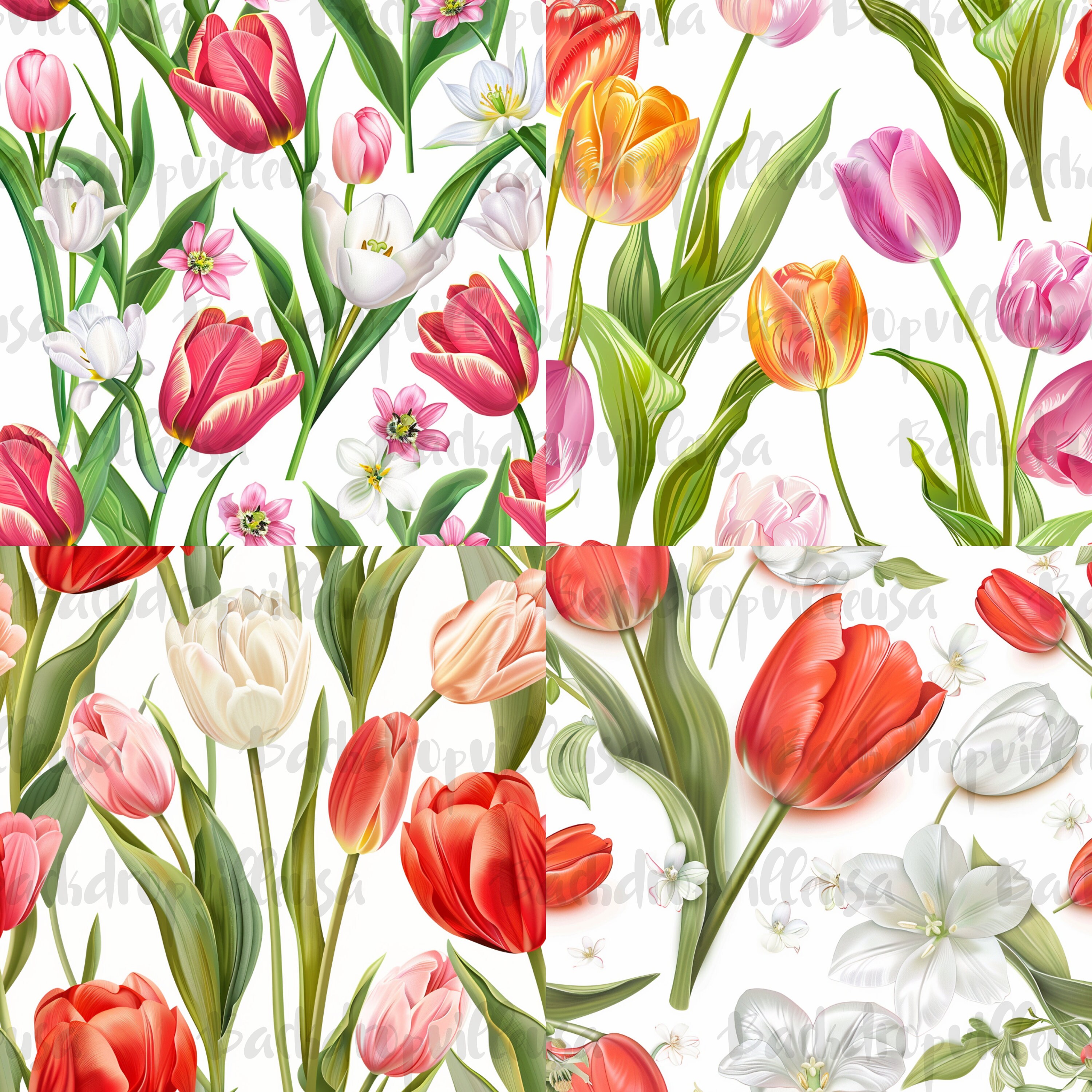 Floral Digital Paper Tulip Wallpaper Seamless Flowers Pattern Scrapbook ...