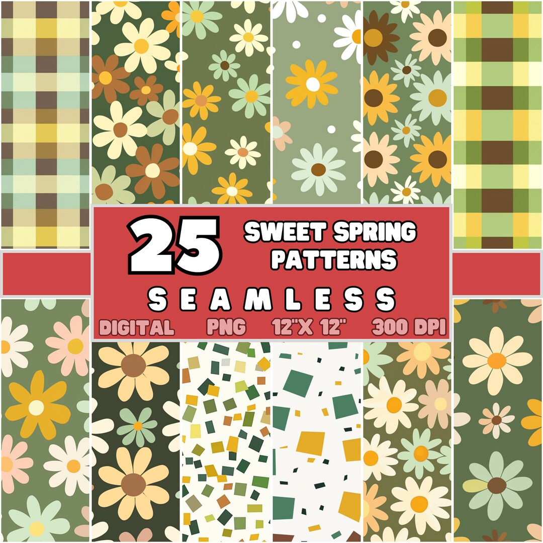 Digital Paper Seamless Floral Retro Pastel Green Flower Pattern ...