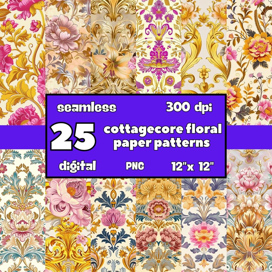 Cottagecore Floral Pattern Digital Paper Seamless Textures Instant ...