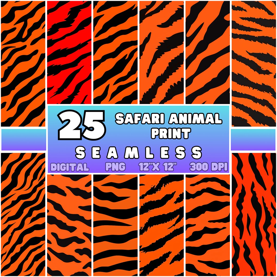 Digital Paper Safari Animal Print Tiger Seamless Pattern Scrapbook ...