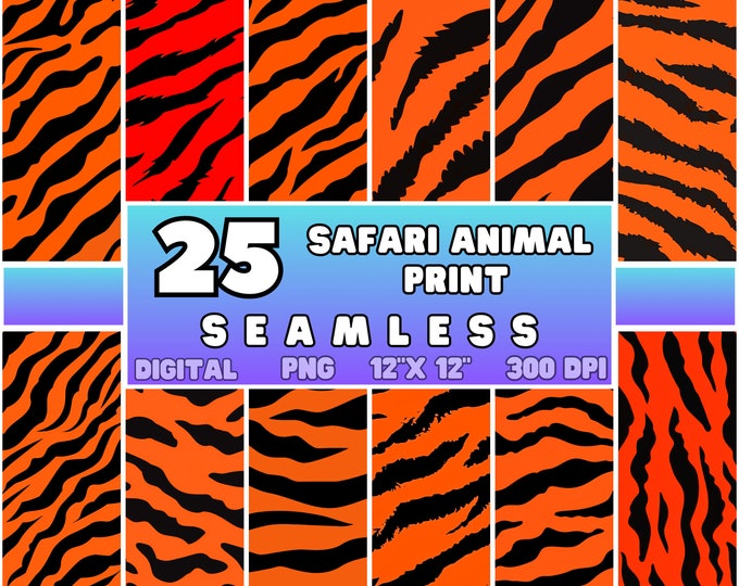 Digital Paper Safari Animal Print Tiger Seamless Pattern Scrapbook ...
