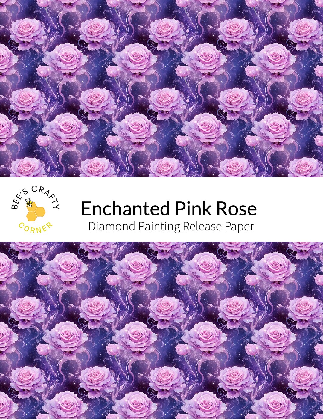 Enchanted Pink Rose - Reusable Patterned Diamond Painting Release Paper ...
