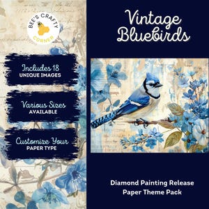 RELEASE PAPER | Vintage Blue Birds - Theme Pack Reusable Diamond ...