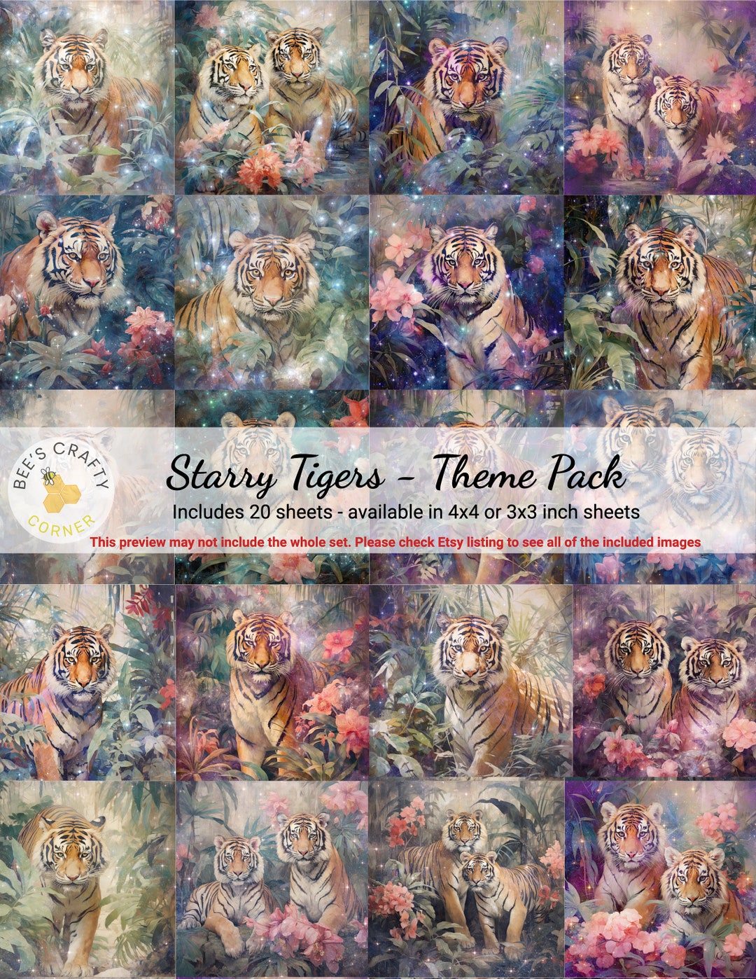 RELEASE PAPER Starry Tigers Theme Pack Reusable Diamond Painting ...