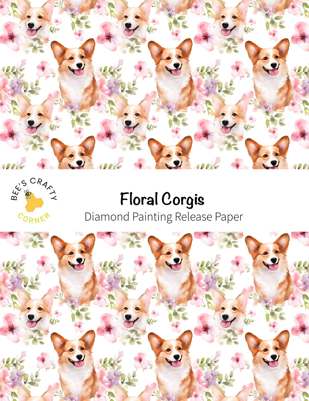RELEASE PAPER | Floral Corgis - Reusable Patterned Diamond Painting ...