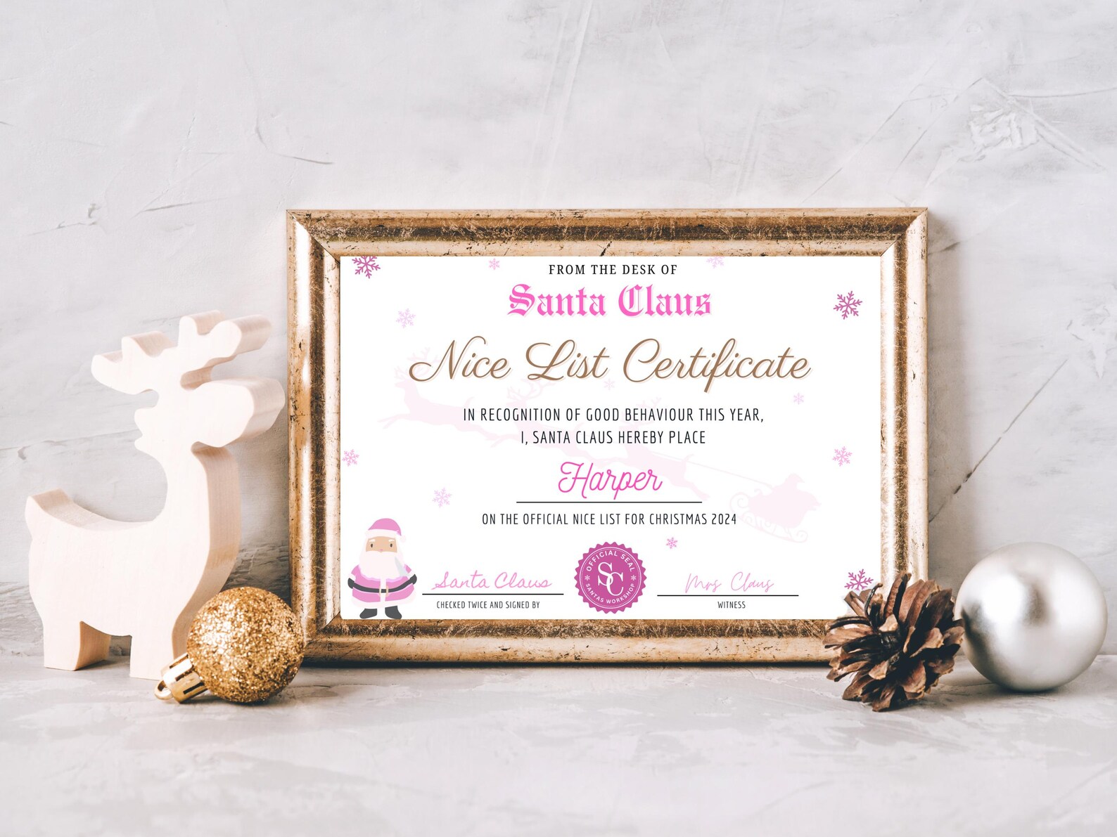 Official Pink Nice List Certificate From Santa | Letter From Santa ...