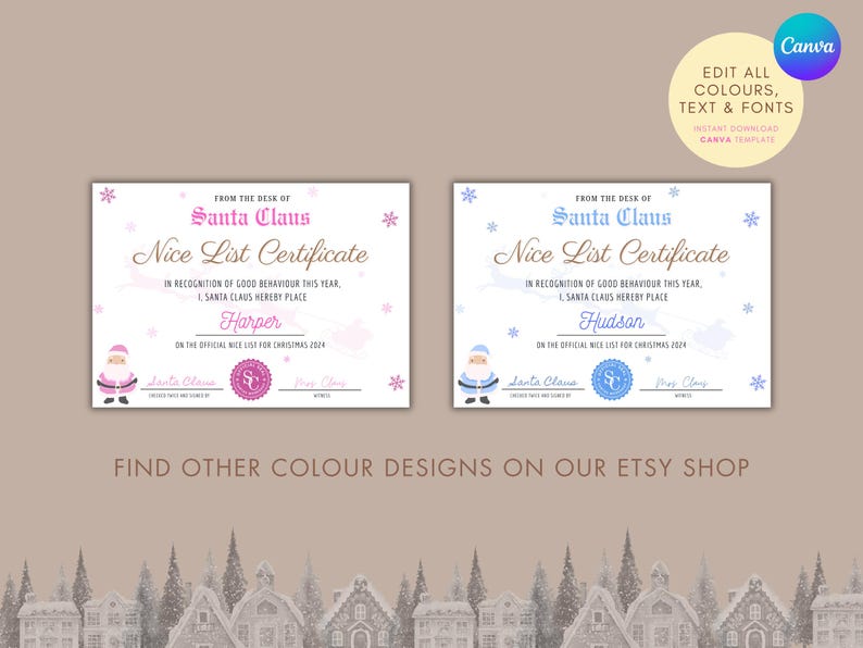 Official Pink Nice List Certificate From Santa | Letter From Santa ...