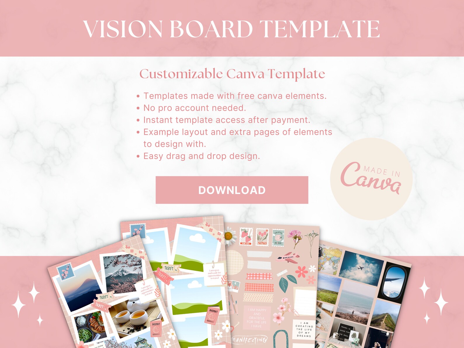 Customizable Vision Board Kit | Canva Template | Law of Attraction ...