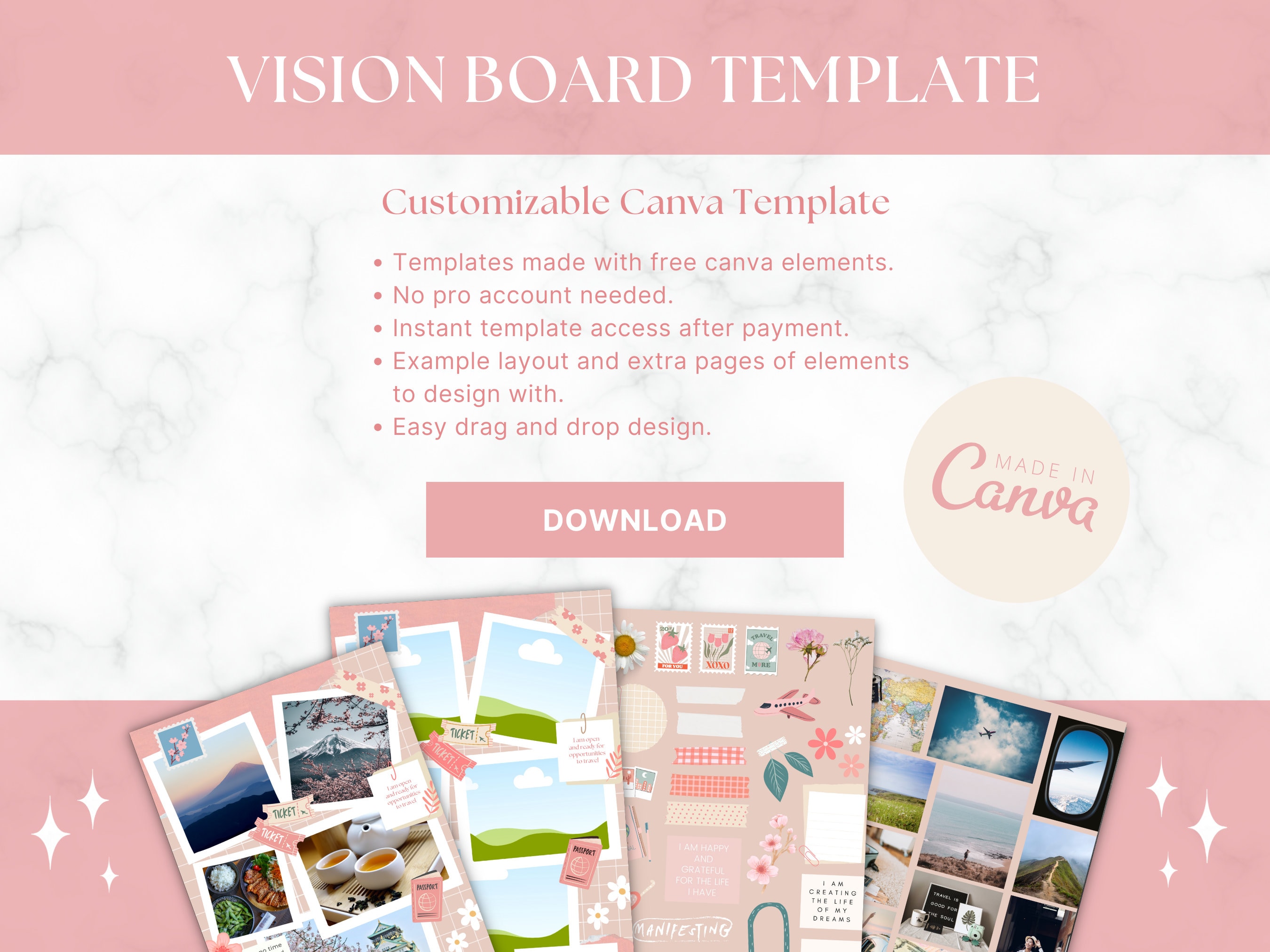 Customizable Vision Board Kit | Canva Template | Law of Attraction ...