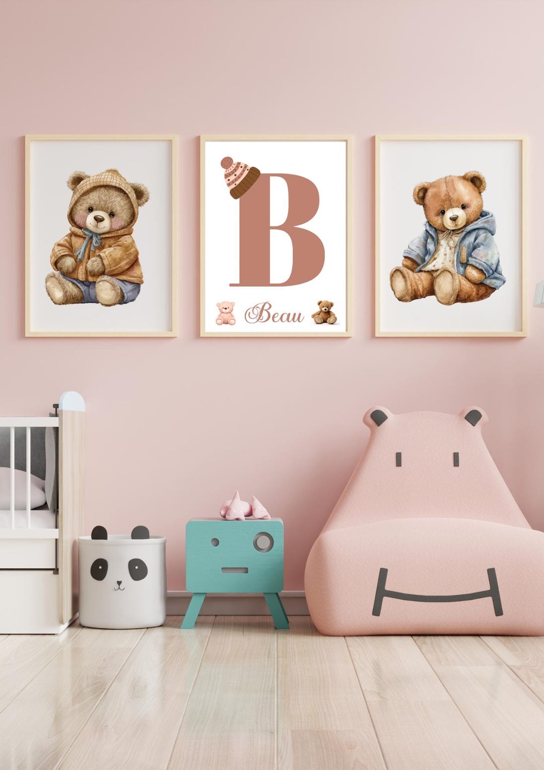 Set of 3, Teddy Bear, Naming Letter Poster, Nursery, Children - Etsy