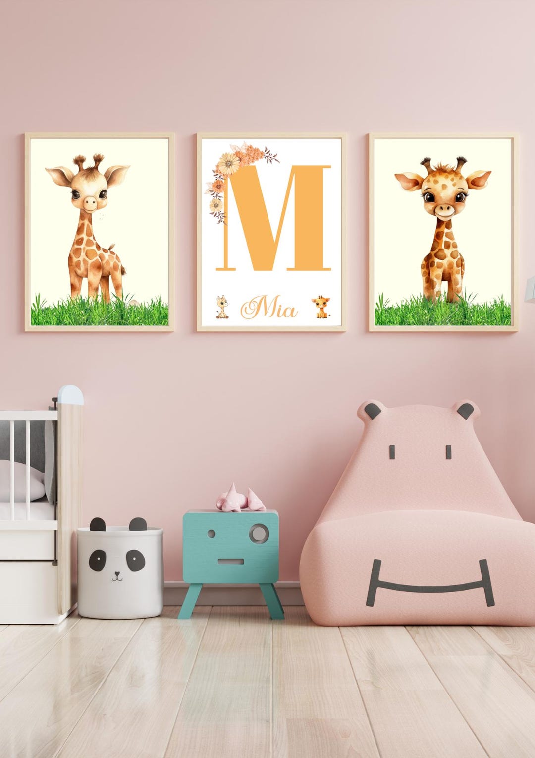 Set of 3, Giraffes, Naming Letter Poster, Nursery, Children - Etsy