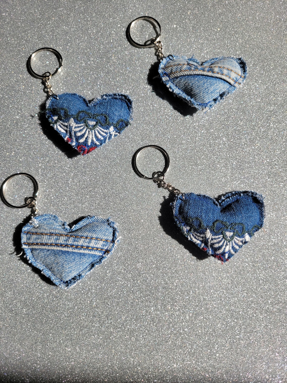 Keychain, Heart, Denim, Stuffed, Accessory, Accessories, Keychains - Etsy