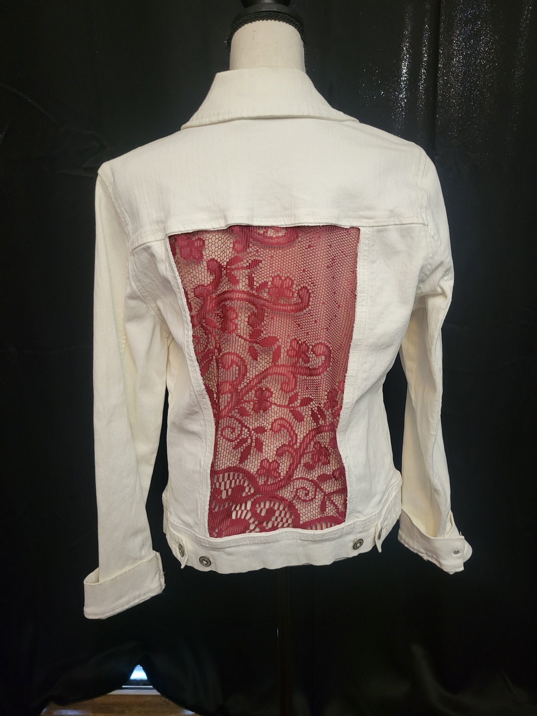 Upcycled Denim Jacket, Lace, Repurposed Jacket, Women's Jacket ...