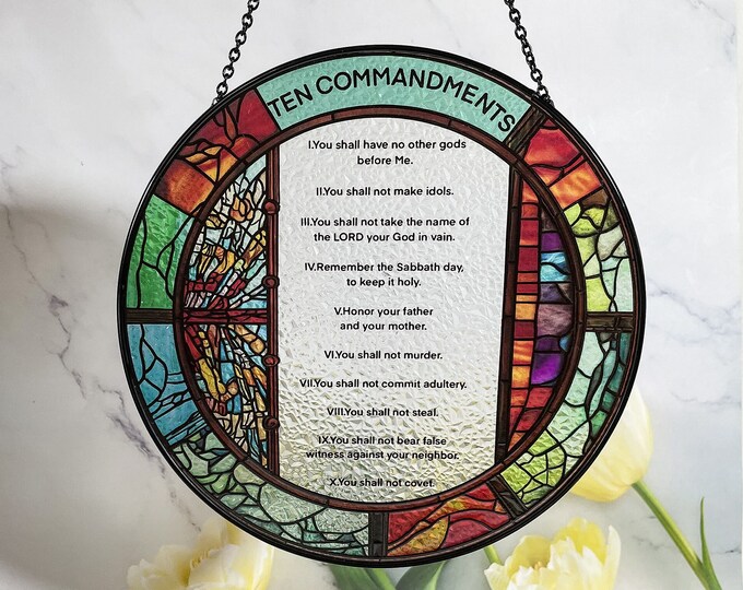 Ten Commandments Stained Glass Suncatcher: Religious Wall Art Gift - Etsy