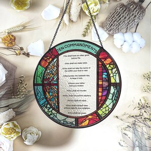Ten Commandments Stained Glass Suncatcher for Window Hanging Wall Decor ...