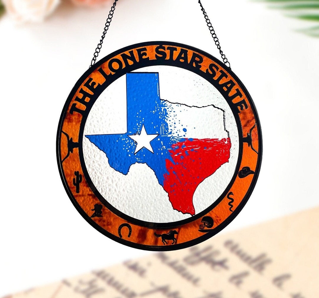 Texas Longhorn Stained Glass Suncatcher for Window Hanging Lone Star ...