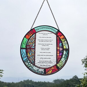 Ten Commandments Stained Glass Suncatcher for Window Hanging Wall Decor ...