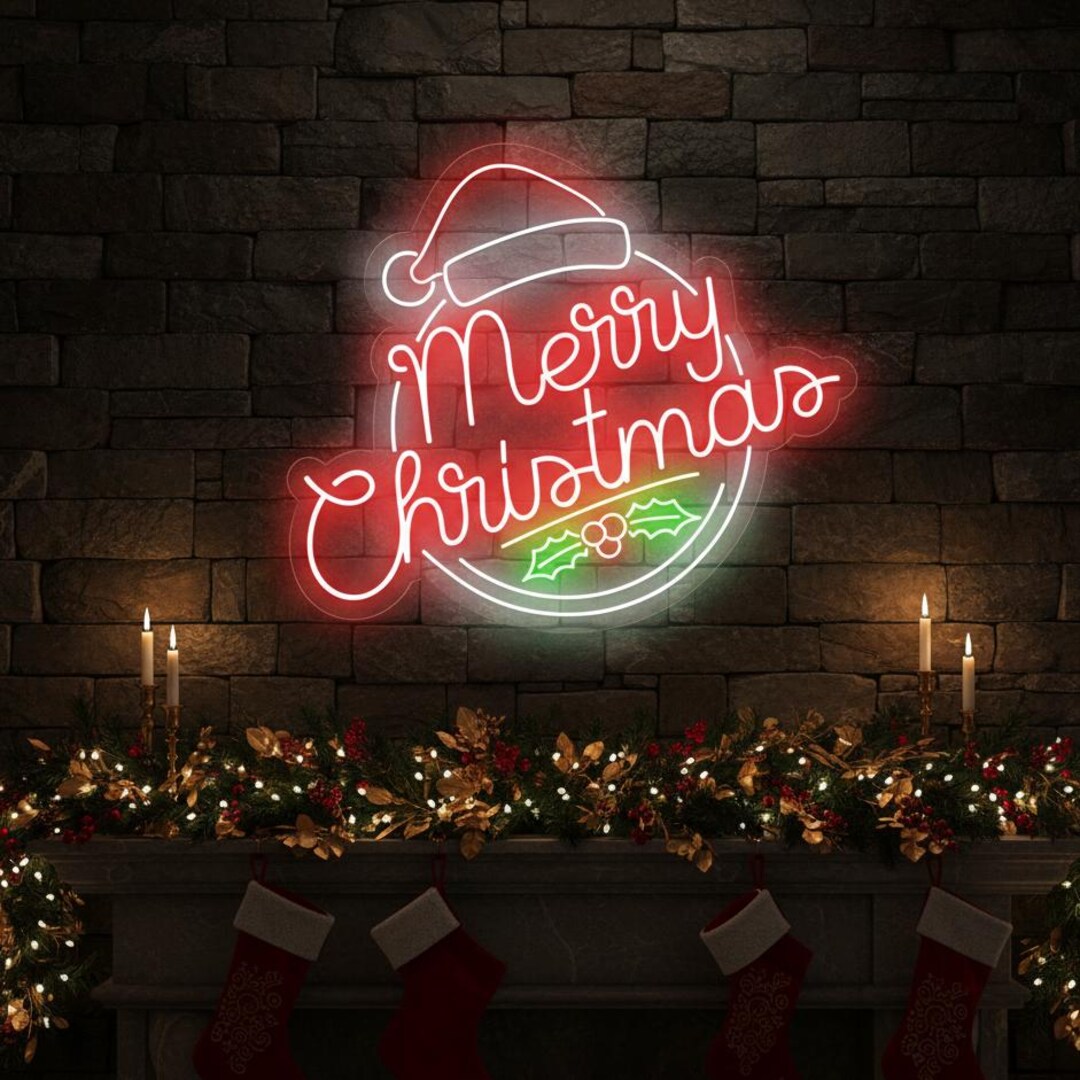 Merry Christmas Santa Hat Neon Sign, Holiday LED Wall Decor - Etsy