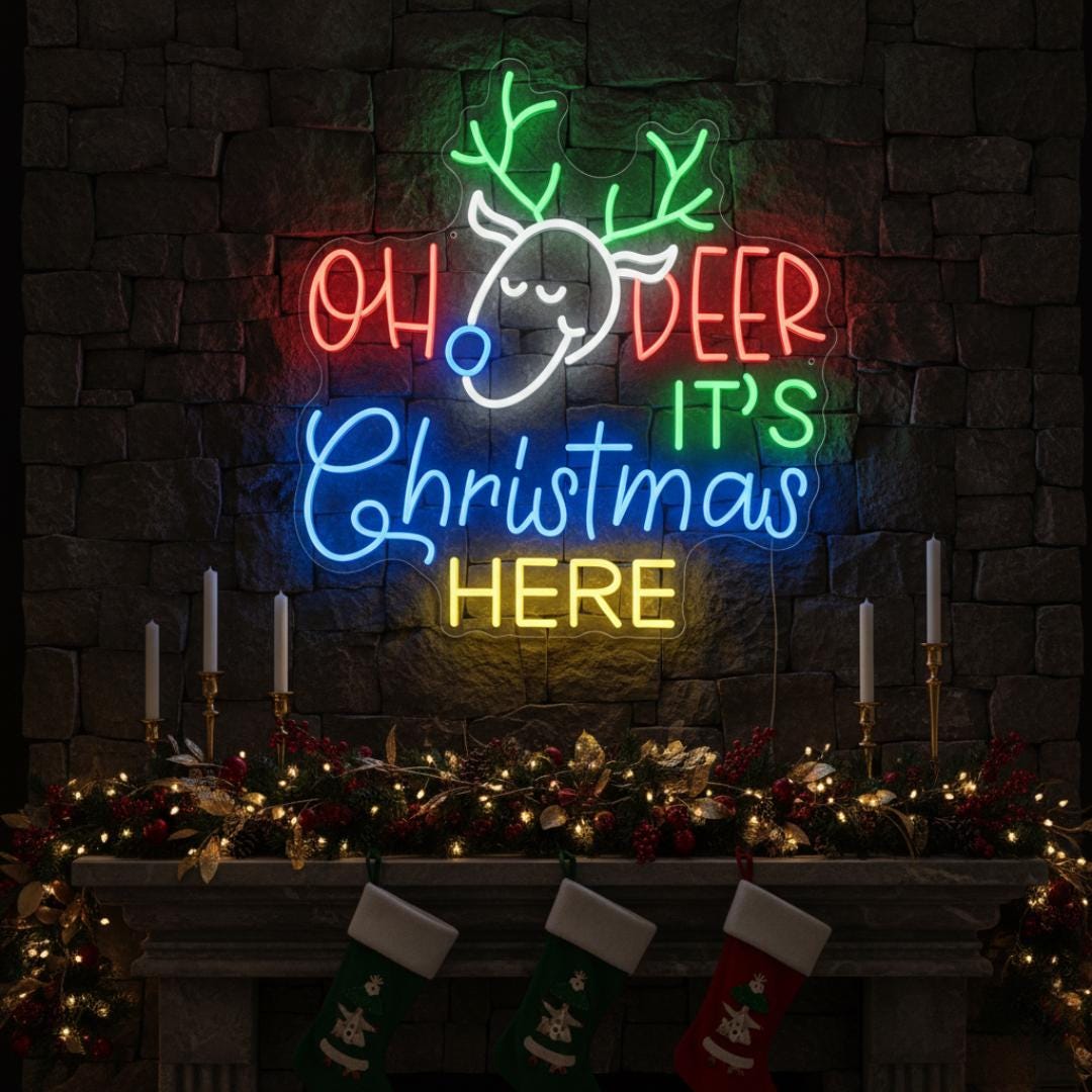 Oh Deer It's Christmas Here Neon Sign, Reindeer LED Wall Decor - Etsy UK