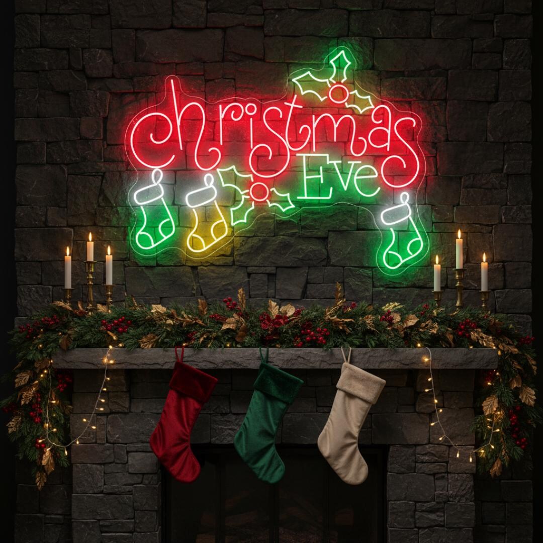 Christmas Eve Neon Sign | Holiday Stockings LED Wall Decor - Etsy