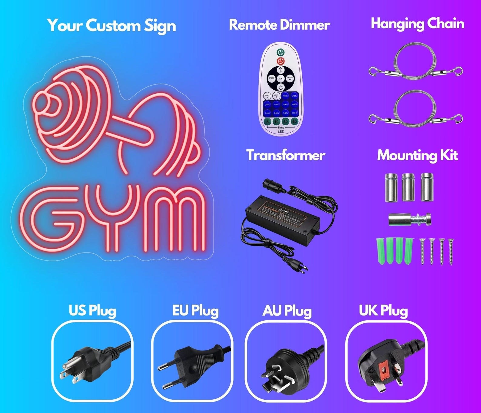 Fitness Couple Neon Sign – LED Gym Wall Light – Bodybuilding Silhouette ...