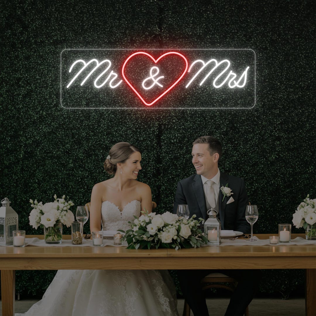 Mr & Mrs Neon Sign With Red Heart | Wedding Reception Decor - Etsy