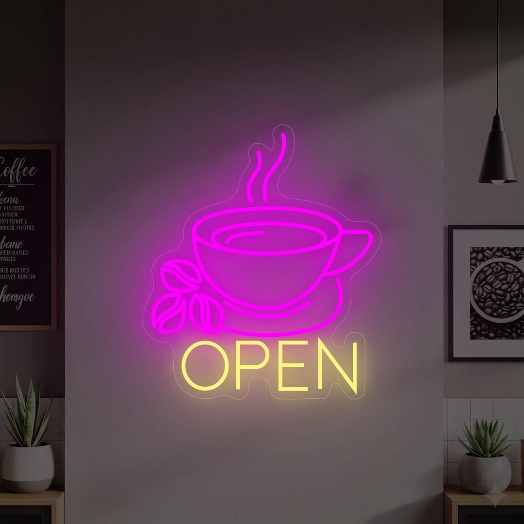 Open Coffee LED Neon Sign | Café, Bakery & Coffee Shop Window Wall ...