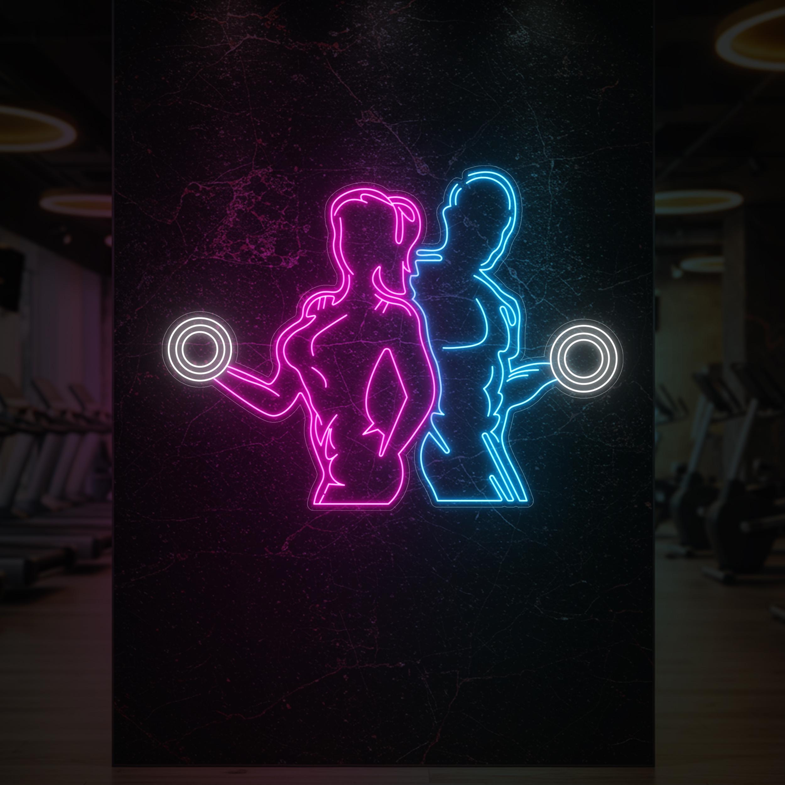 Fitness Couple Neon Sign – LED Gym Wall Light – Bodybuilding Silhouette ...