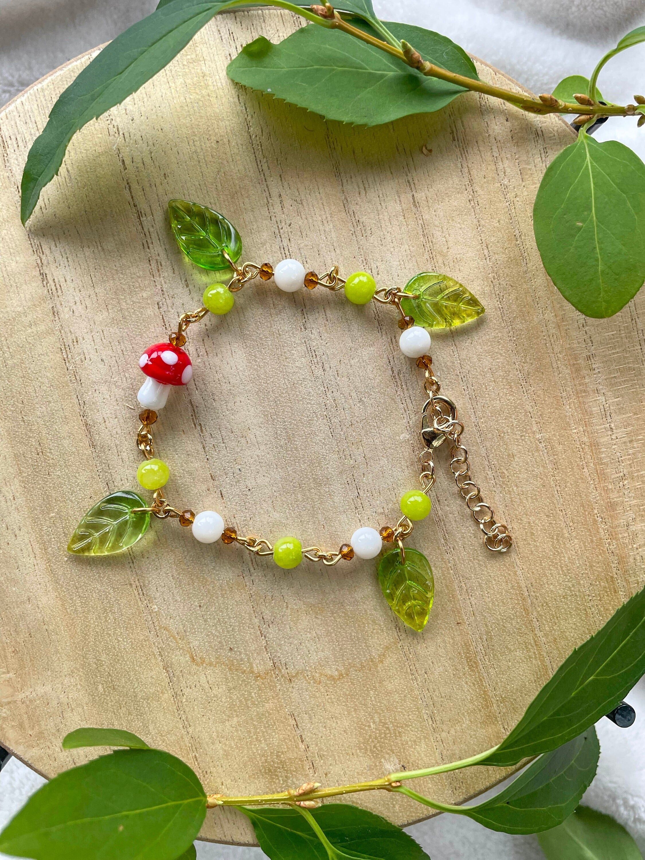 Jade Crystal Mushroom Bracelet: Cottagecore Fairy Jewelry - Etsy
