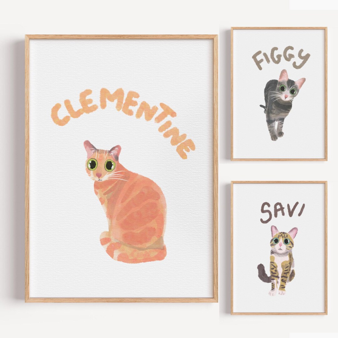 Custom Cat Portrait, Badly Drawn Cat Poster Drawing, Funky Pet Painting ...